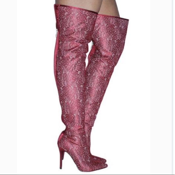 Shoes | Sale Red Over The Knee Boots With Lace Detail | Poshmark